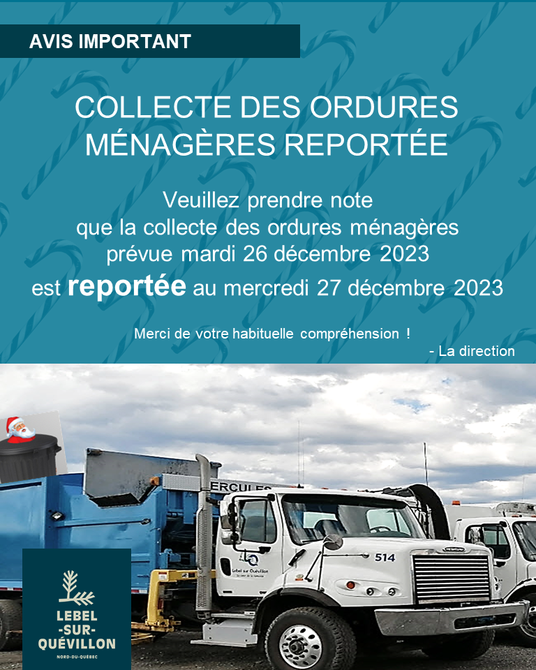 Report de la collecte des ordures ménagères - Secteur 2 Report de la collecte des ordures ménagères - Secteur 2